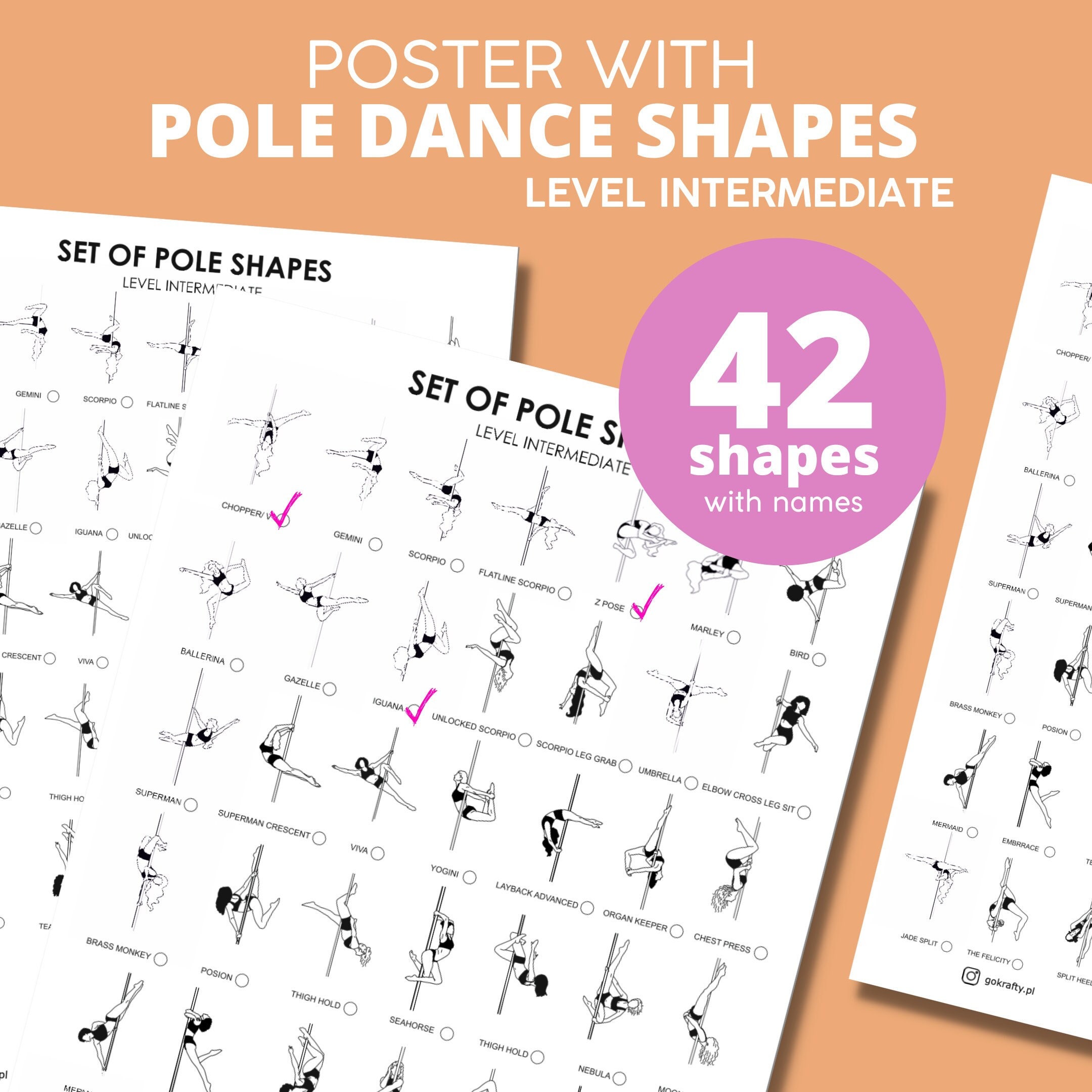 Printable Poster Pole Dance Shapes Level Intermediate - Etsy