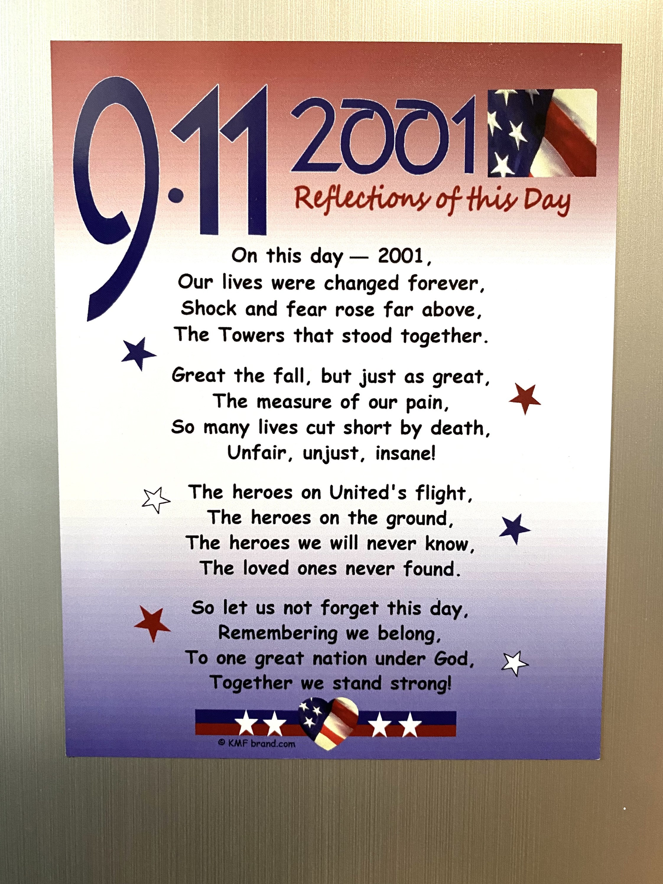 9.11 Magnet Poem, Patriotic Poem Remembering 9.11, Never Forget 9.11, 9 ...