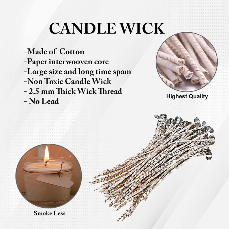 Braided Cotton Wick for Candle Making, Candle Wick Core Eco 6 Pretabbed ...