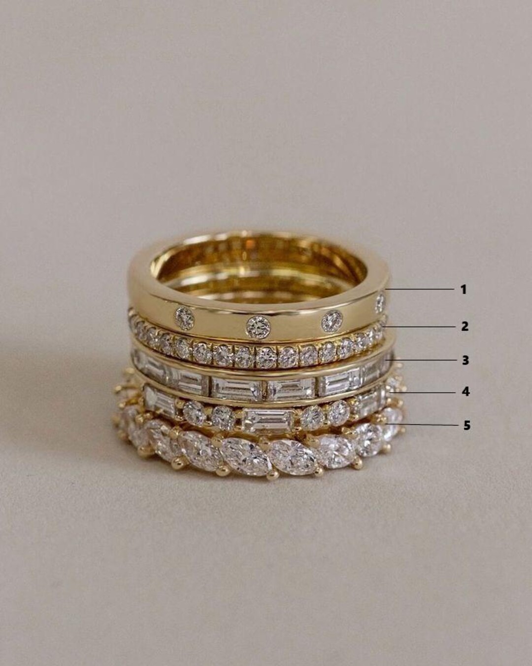 Flush Setting Dot Dash Band, East to West Baguette Cut Band, Round Cut ...