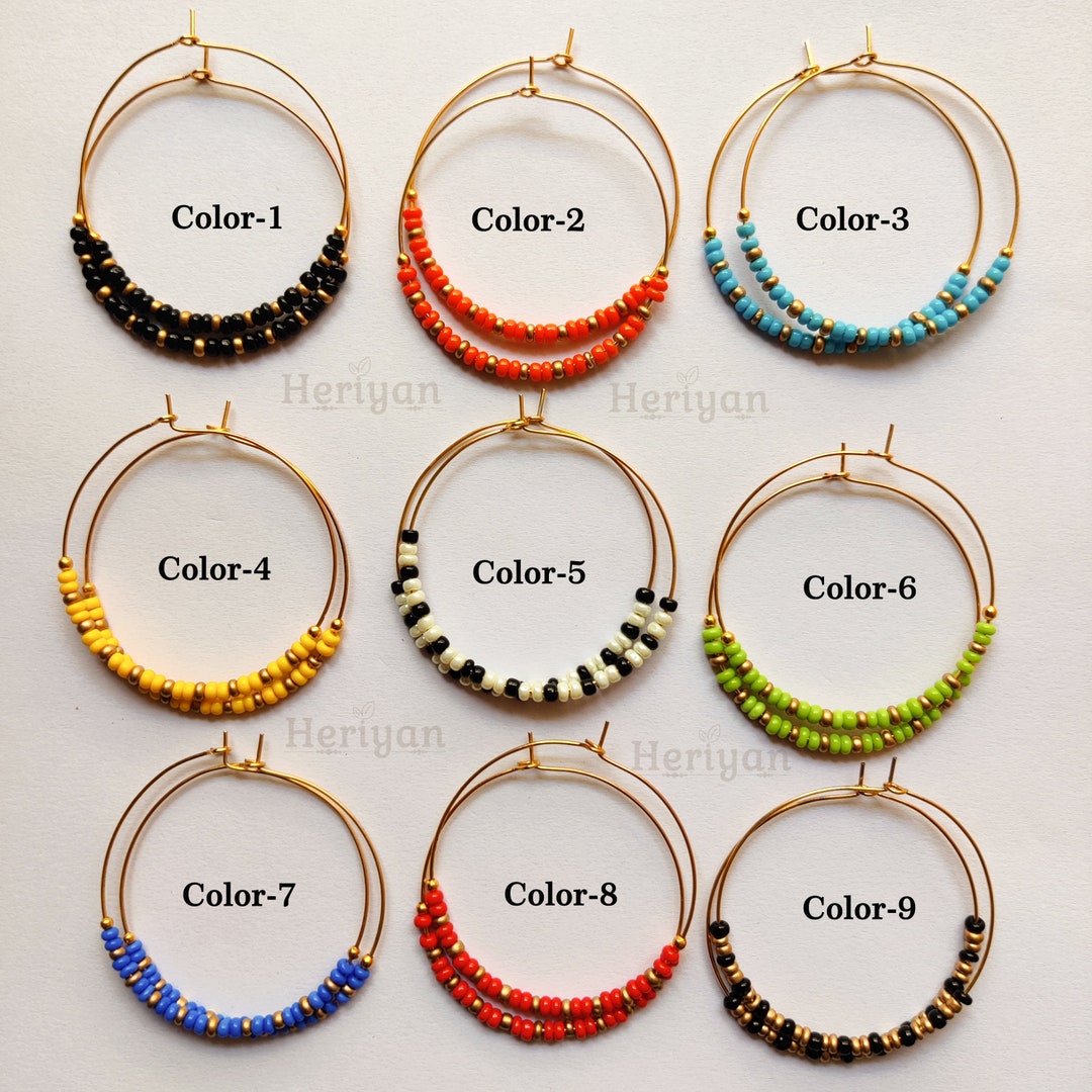 Beaded Earrings, Hoop Earrings Classic medium Size Hoops, Boho Seed ...