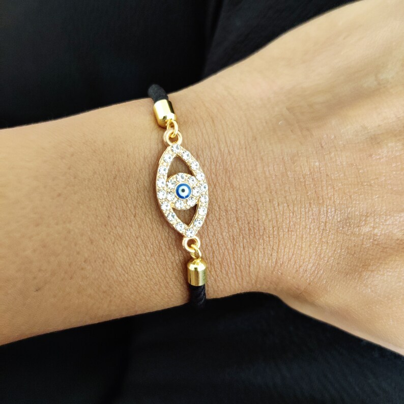 Handmade Evil Eye Rakhi, Evil Eye Bracelet, Adjustable Black String ...