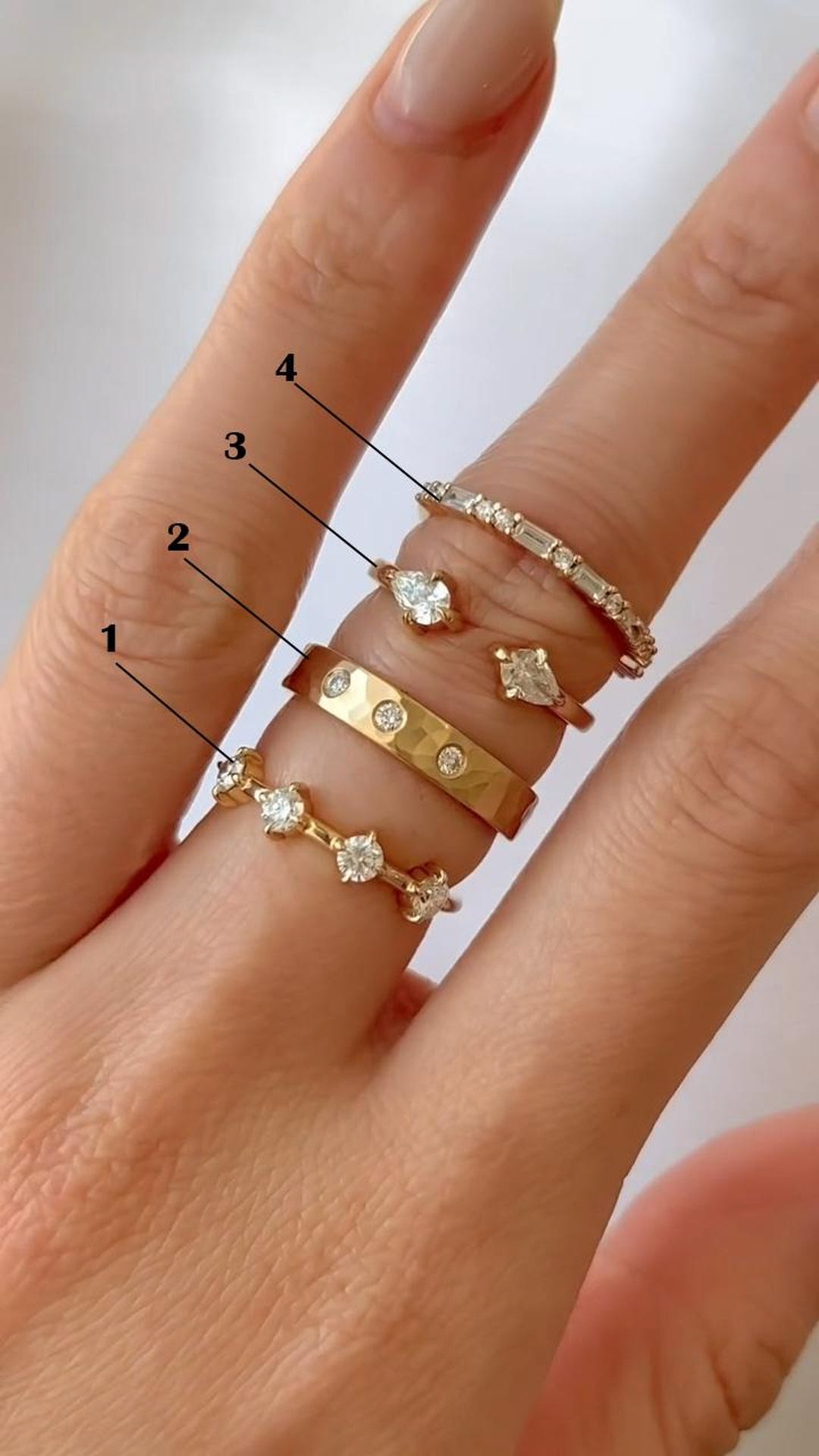 Two Stone Open Cuff Ring, Flush Setting Wedding Band, Pear, Baguette ...