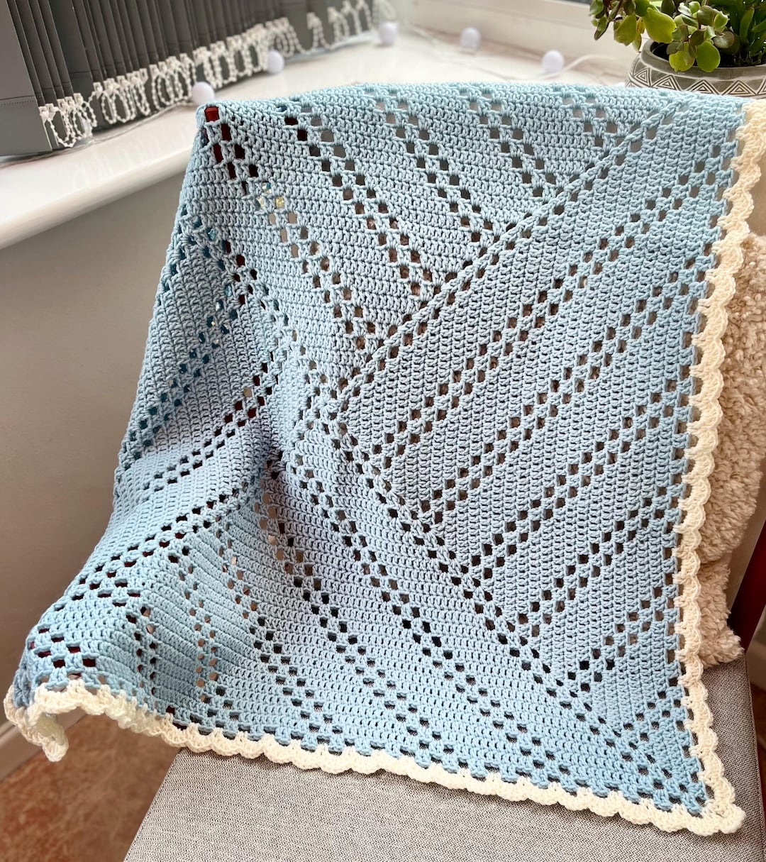 Crochet Blanket Pattern Easy Modern Filet Afghan: Double Trouble Again ...