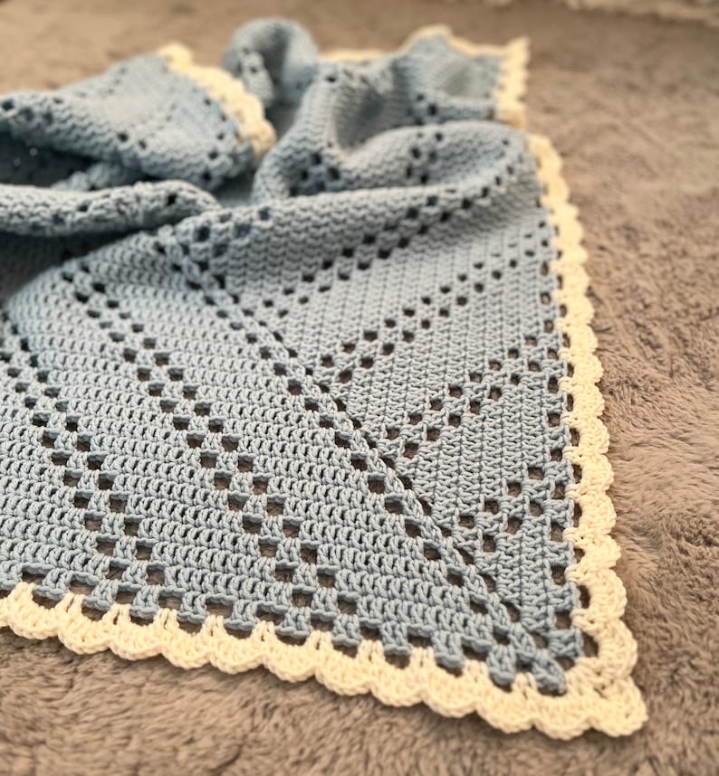 Easy Crochet Blanket Pattern Modern Filet Afghan: Double Trouble Again ...