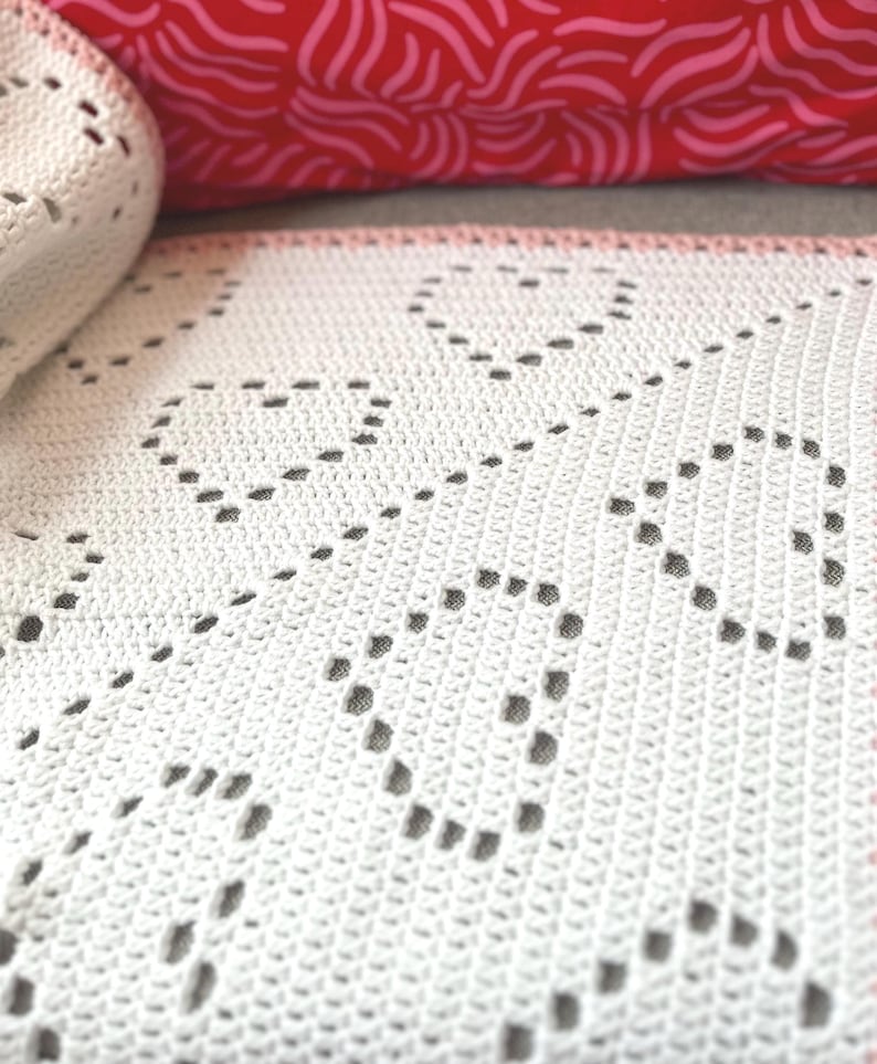 Easy Crochet Baby Blanket Pattern Modern Filet White Afghan: Bambino ...