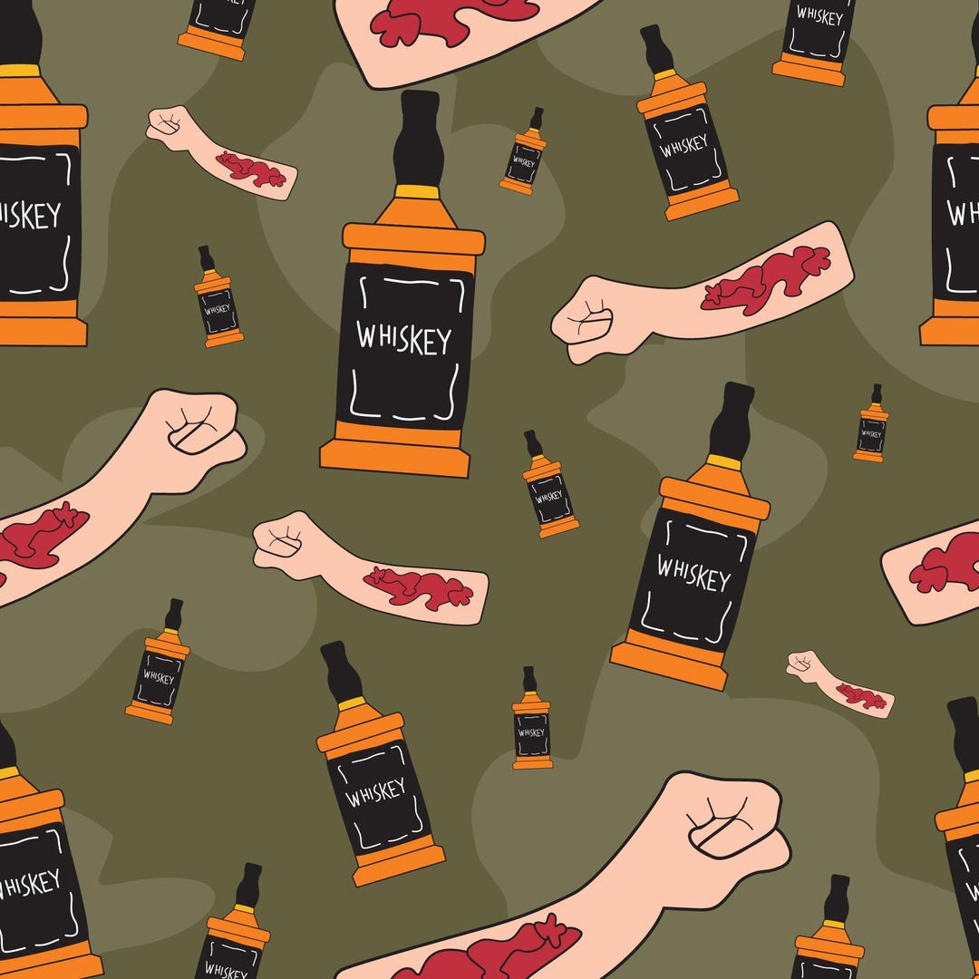 PTSD, WHISKEY, RASH – Comical Seamless Repeat Pattern, Digital Download ...