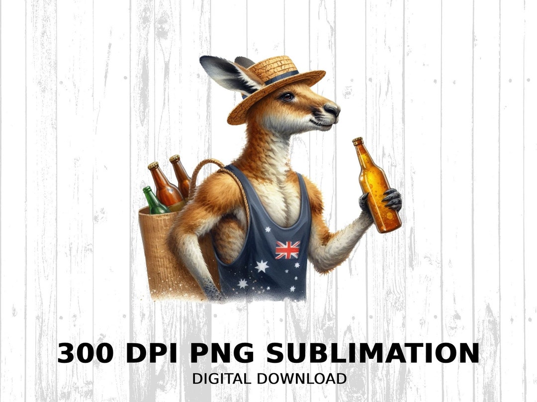 Kangaroo Drinking Beer With Tattoos, Kangaroo Sublimation, Australian Wildlife, Aussie Flag ...