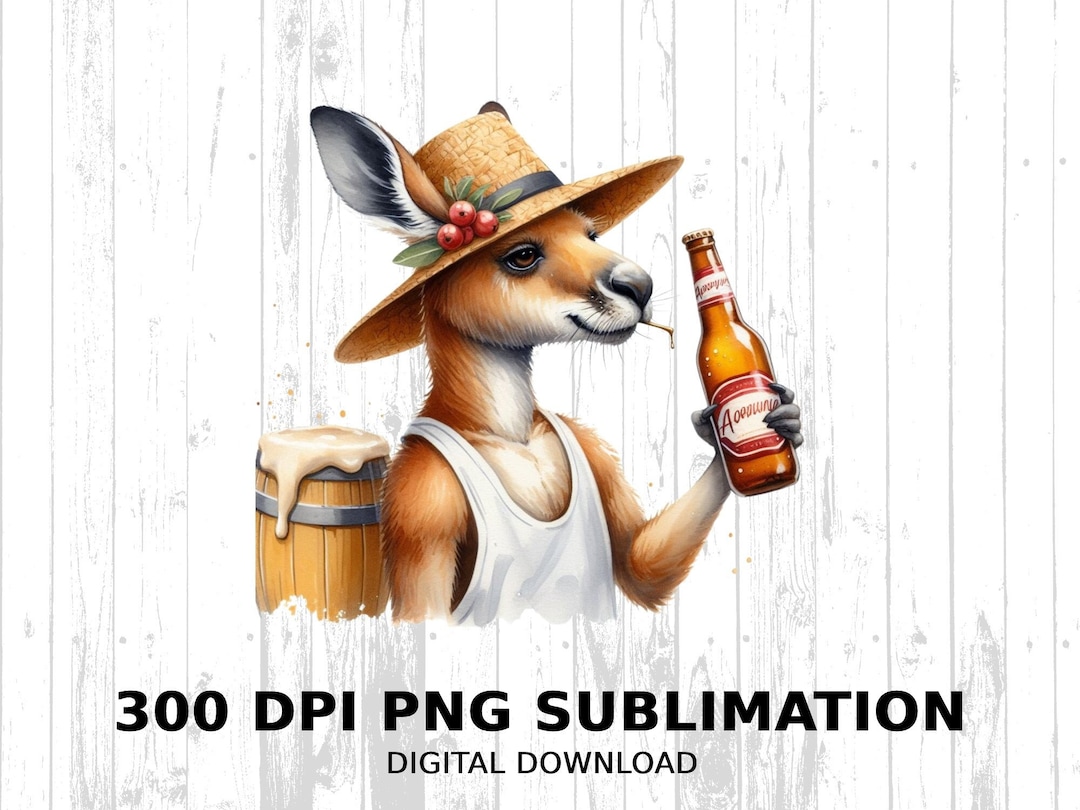 Kangaroo Drinking Beer With Tattoos, Kangaroo Sublimation, Australian ...