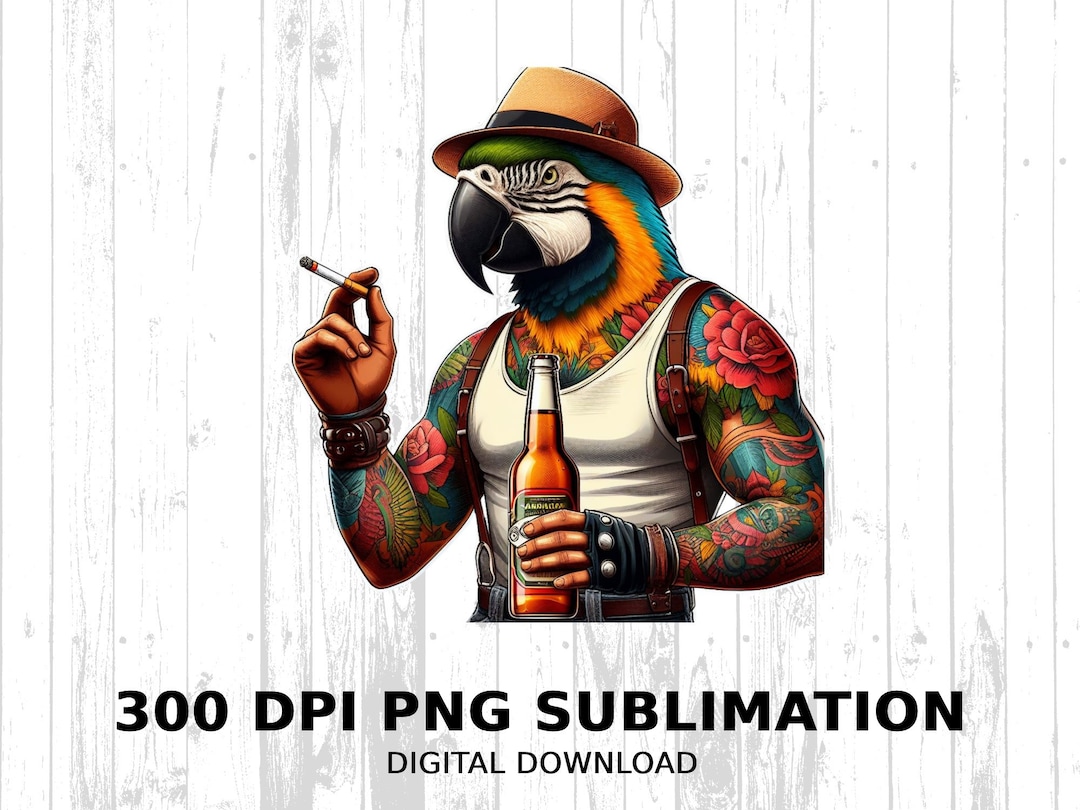 Bird Drinking Beer With Tattoos, Bird Sublimation, Australian Wildlife ...