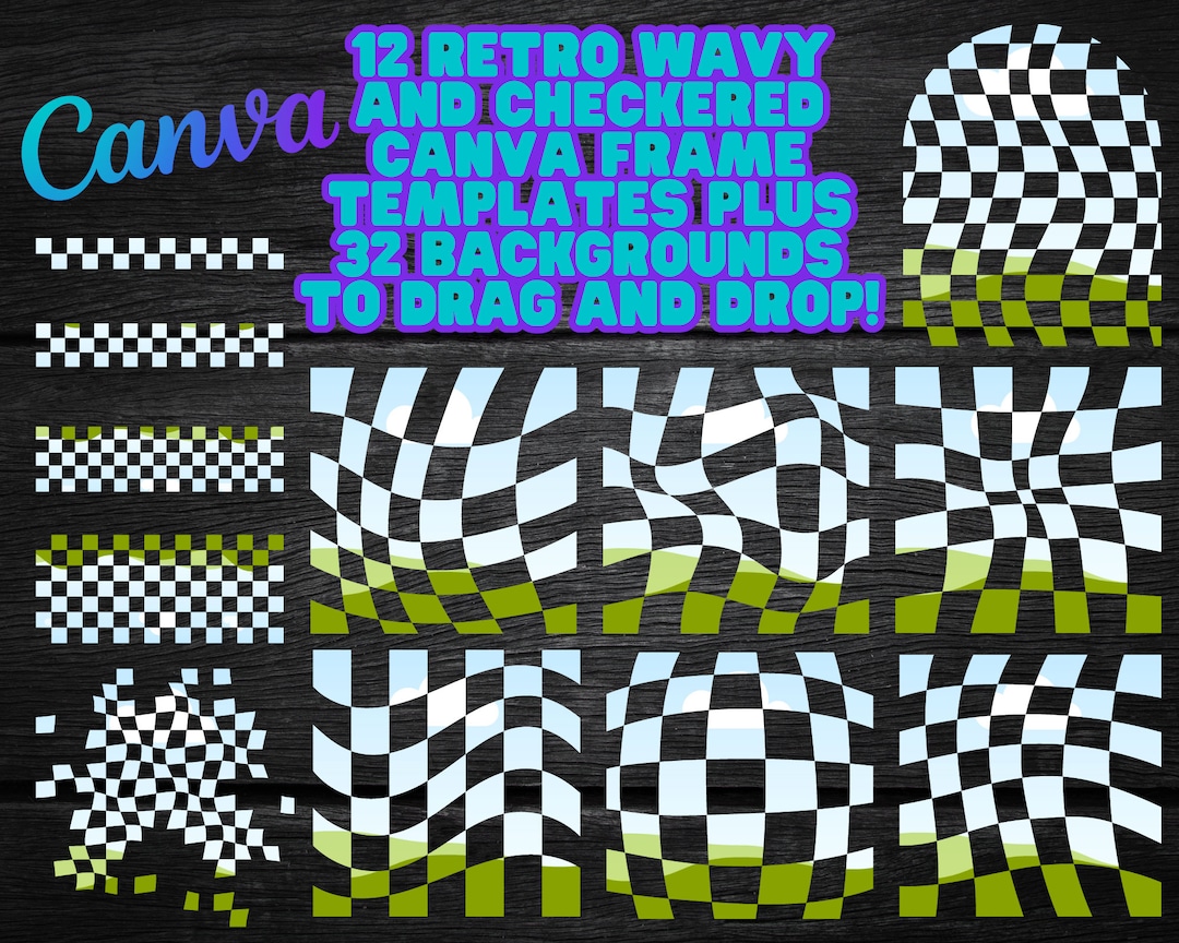 Retro Wavy Checkered Canva Frames, Canva Alphabet Frame, Canva Frame ...