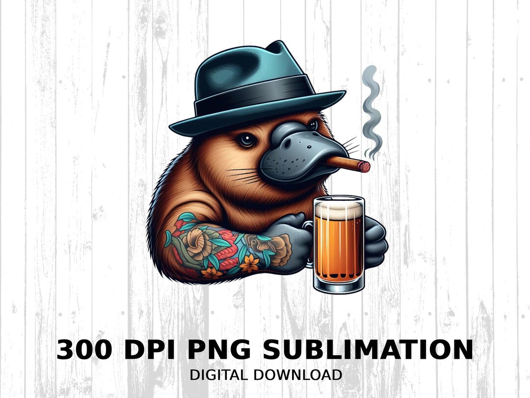 Platypus Drinking Beer With Tattoos, Platypus Sublimation, Australian ...