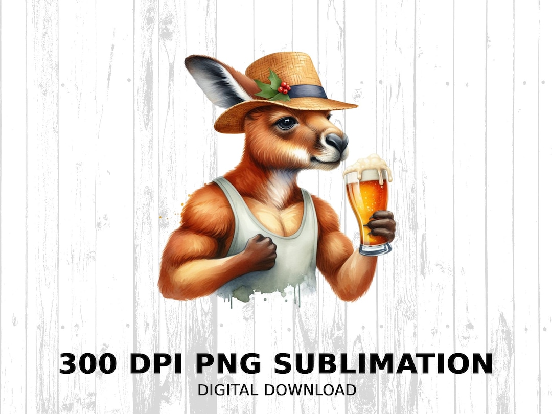 Kangaroo Drinking Beer With Tattoos, Kangaroo Sublimation, Australian ...