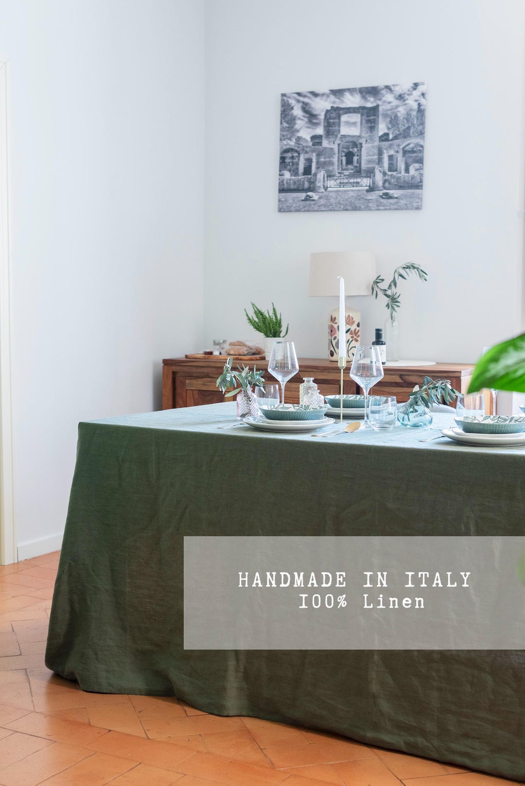 Handmade Olive Green Linen Tablecloth, Stonewashed, Custom Size - Etsy
