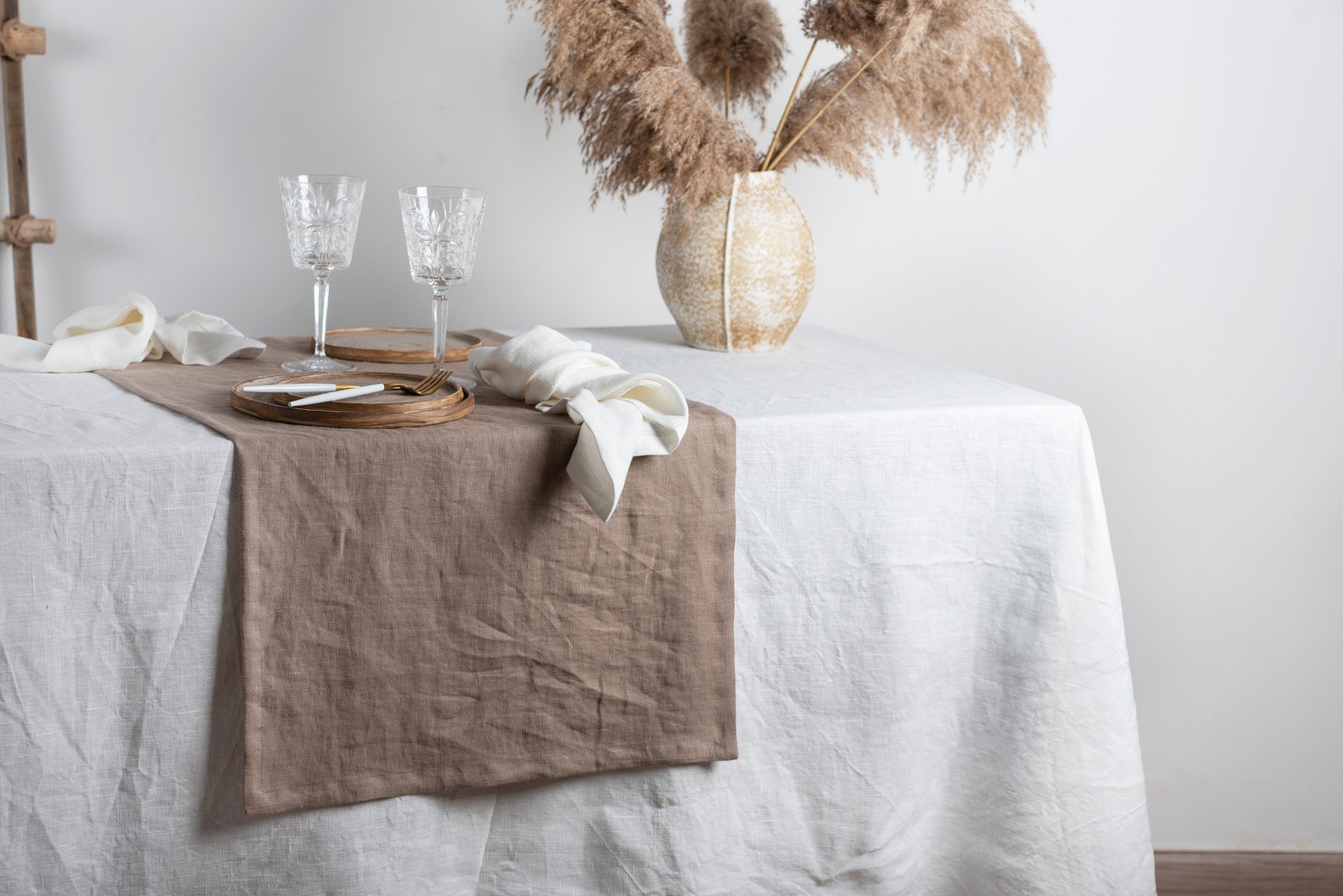 Linen Table Runner in Sand Color Stonewashed Linen Table - Etsy