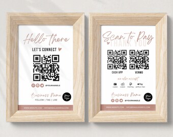 Editable Business Sign, Social Media QR Code Sign, Scan to Pay Sign ...