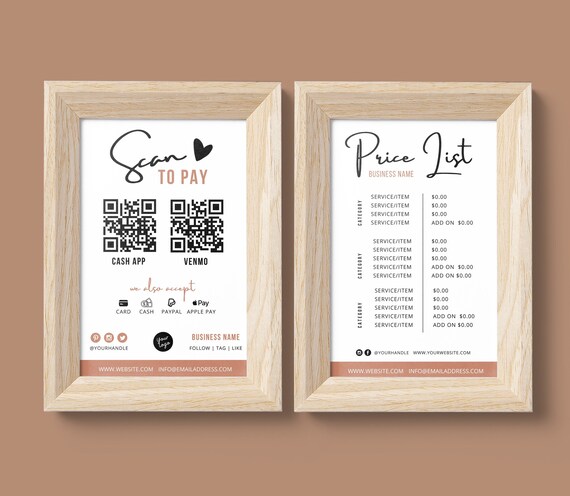 Printable Price List & Payment Accepted Sign QR Code Sign - Etsy