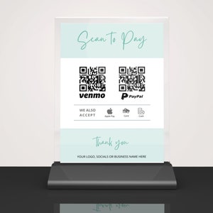 Scan to Pay, QR Code Sign, Small Business Sign, Customizable QR Code ...