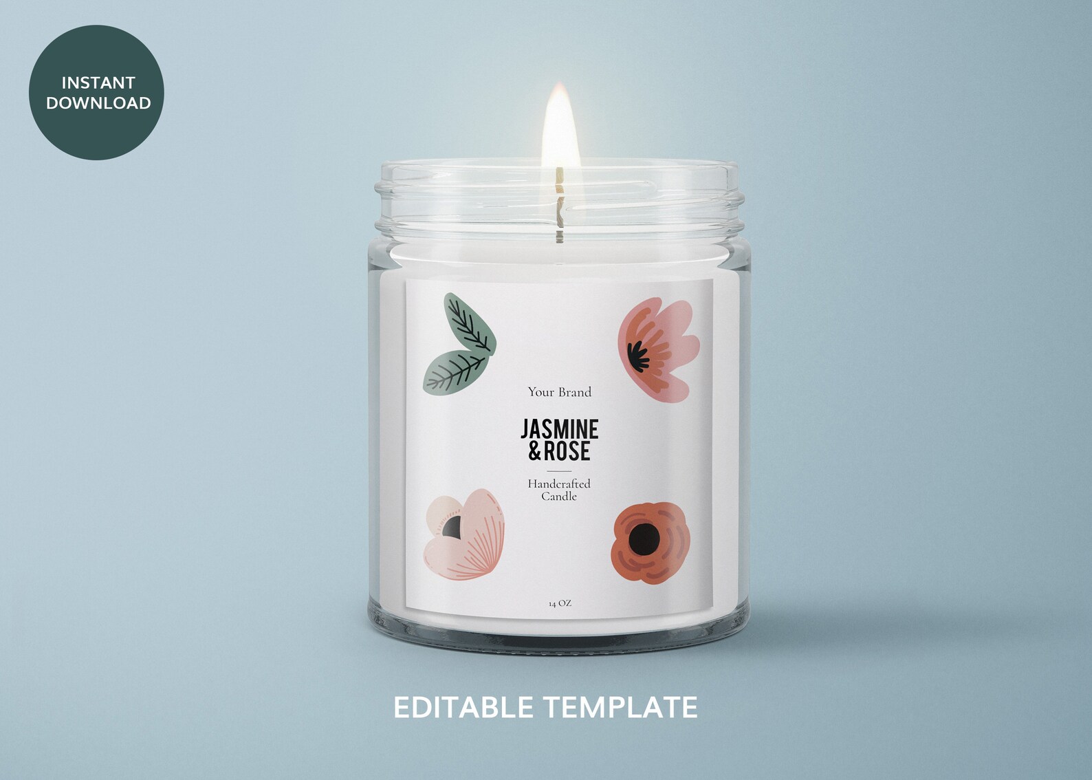 Floral Editable Candle Label, Candle Sticker Template, Diy Jar Label ...
