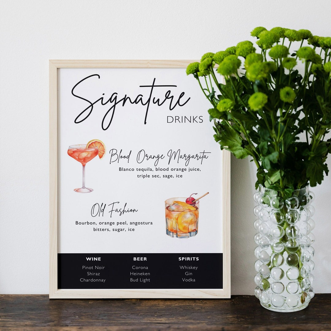 Bar Menu Template, Signature Drinks Sign, Cocktails Sign, Minimalist ...