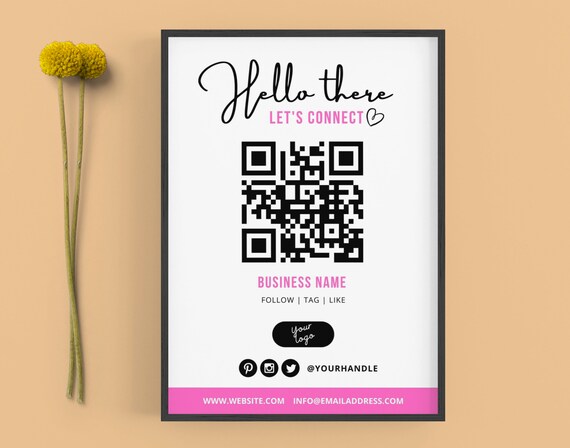 Pink QR Code Sign Template Social Media Sign Editable QR - Etsy