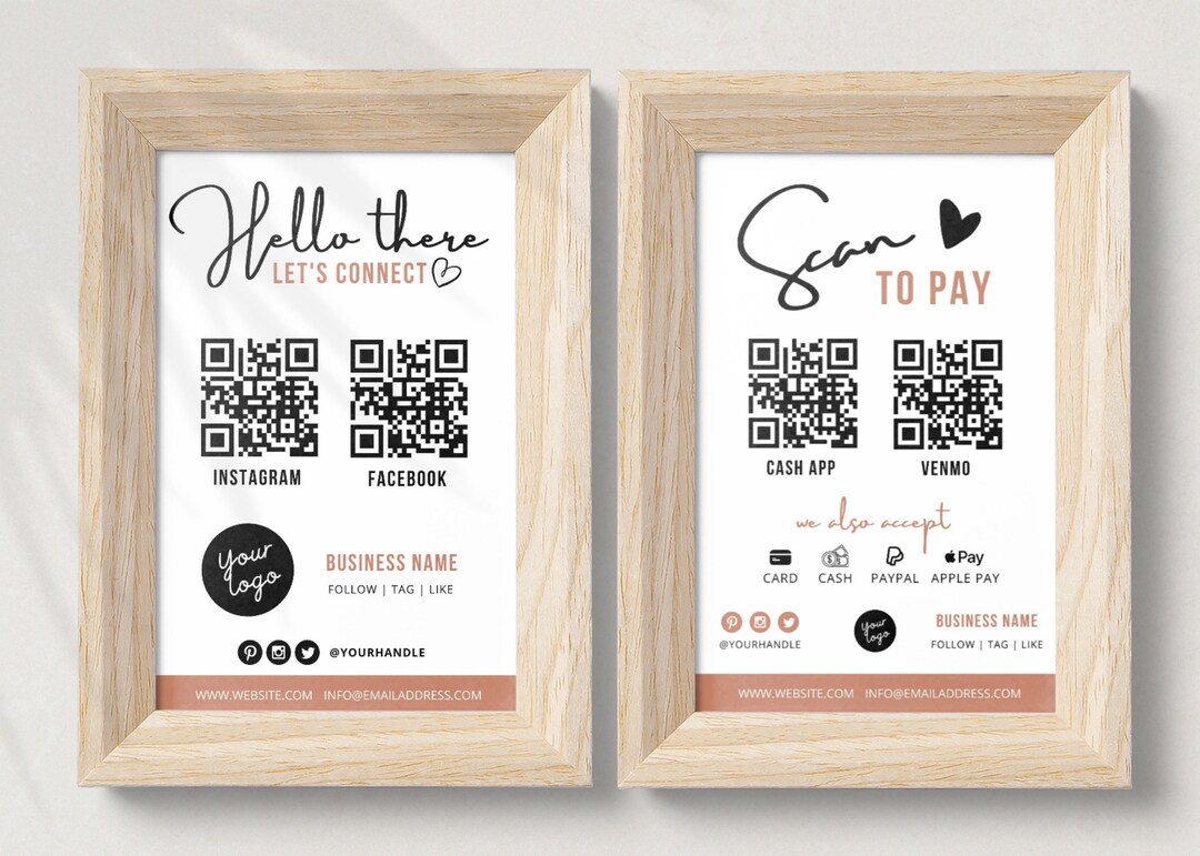 Social Media & Scan to Pay QR Code Sign Template, Connect With Us Sign ...