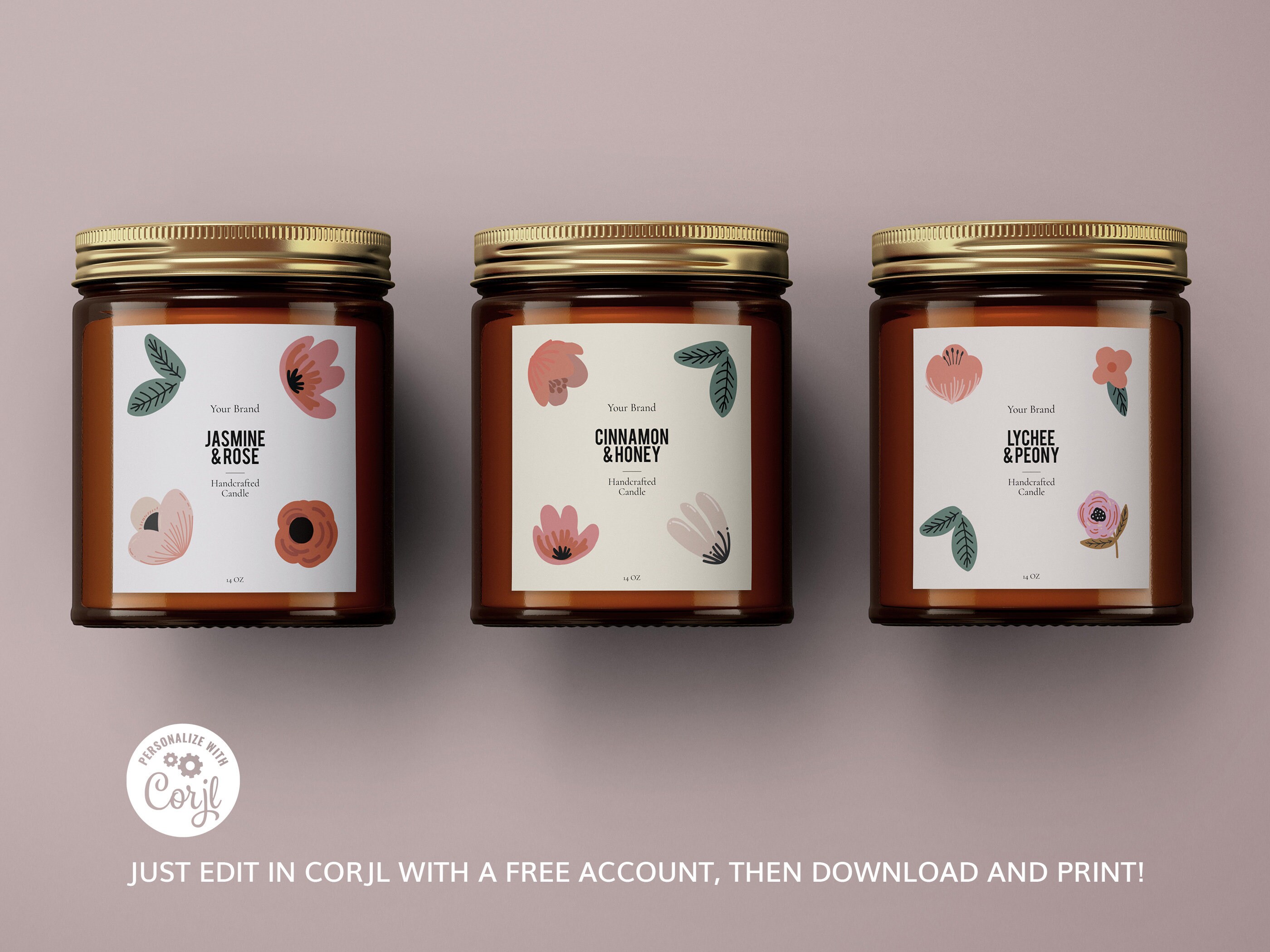 Floral Editable Candle Label, Candle Sticker Template, Diy Jar Label ...