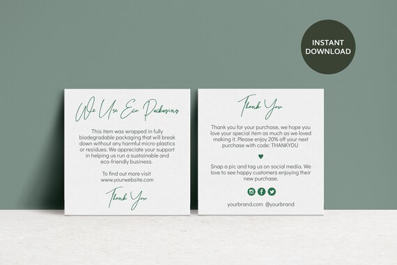 Eco Packaging Insert Card Template Sustainable Business - Etsy