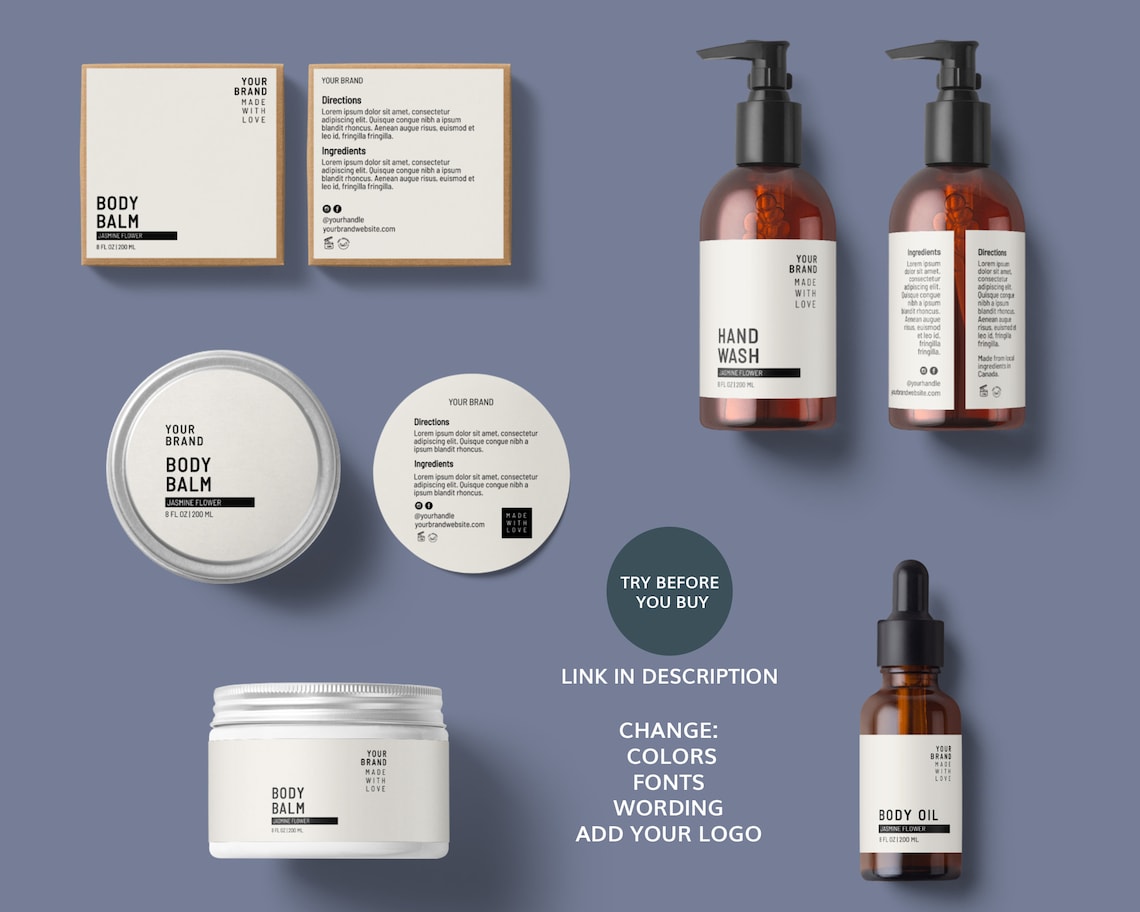 Minimalist Body Product Labels EDITABLE Cosmetic Labels - Etsy