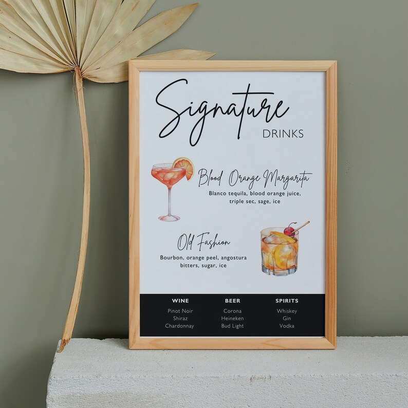 Bar Menu Template, Signature Drinks Sign, Cocktails Sign, Minimalist ...