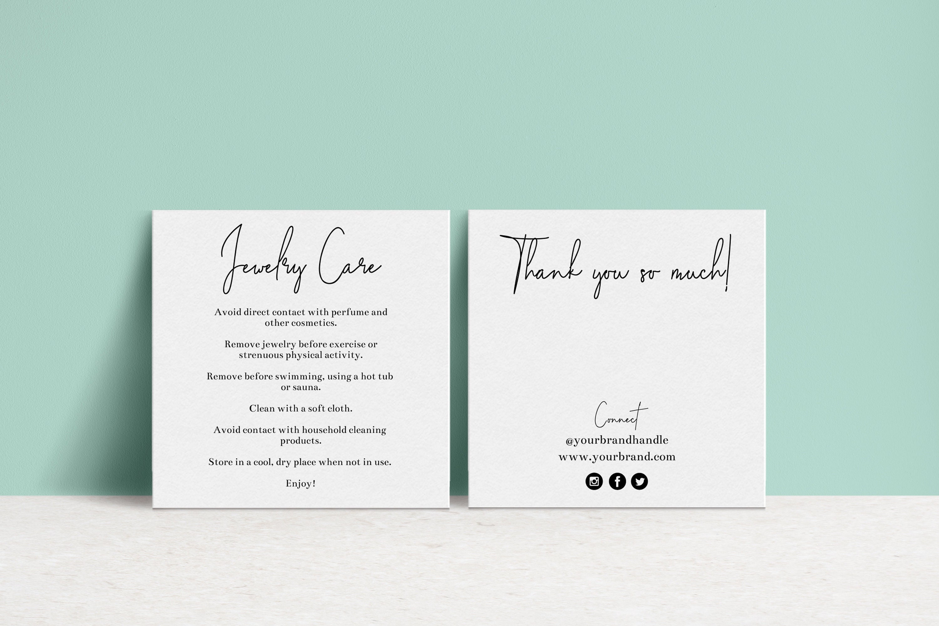 Editable Jewelry Care Card Template Small Business Thank You - Etsy