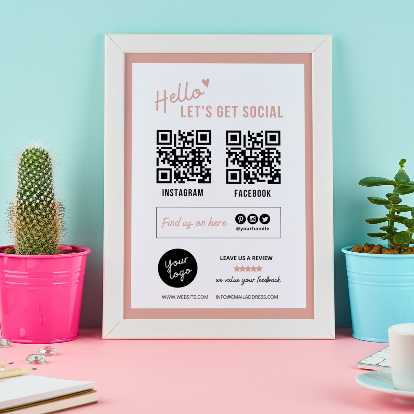 Editable QR Code Sign, Social Media QR Code Sign Template, Printable ...