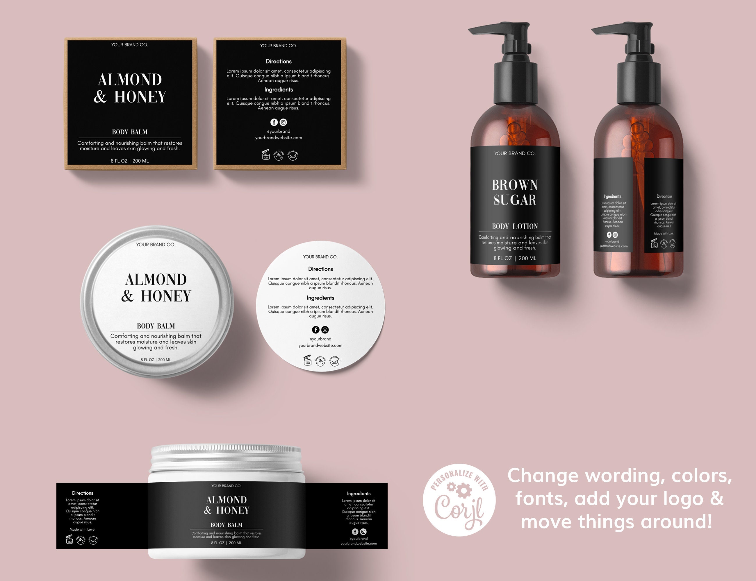 Body Product Label Templates, EDITABLE Custom Beauty Product Labels ...