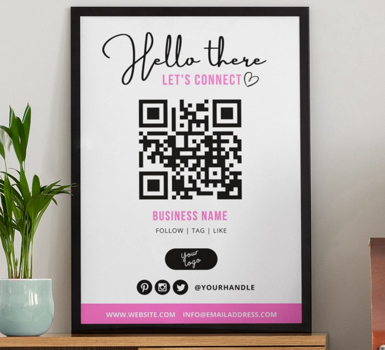 Pink QR Code Sign Template Social Media Sign Editable QR - Etsy