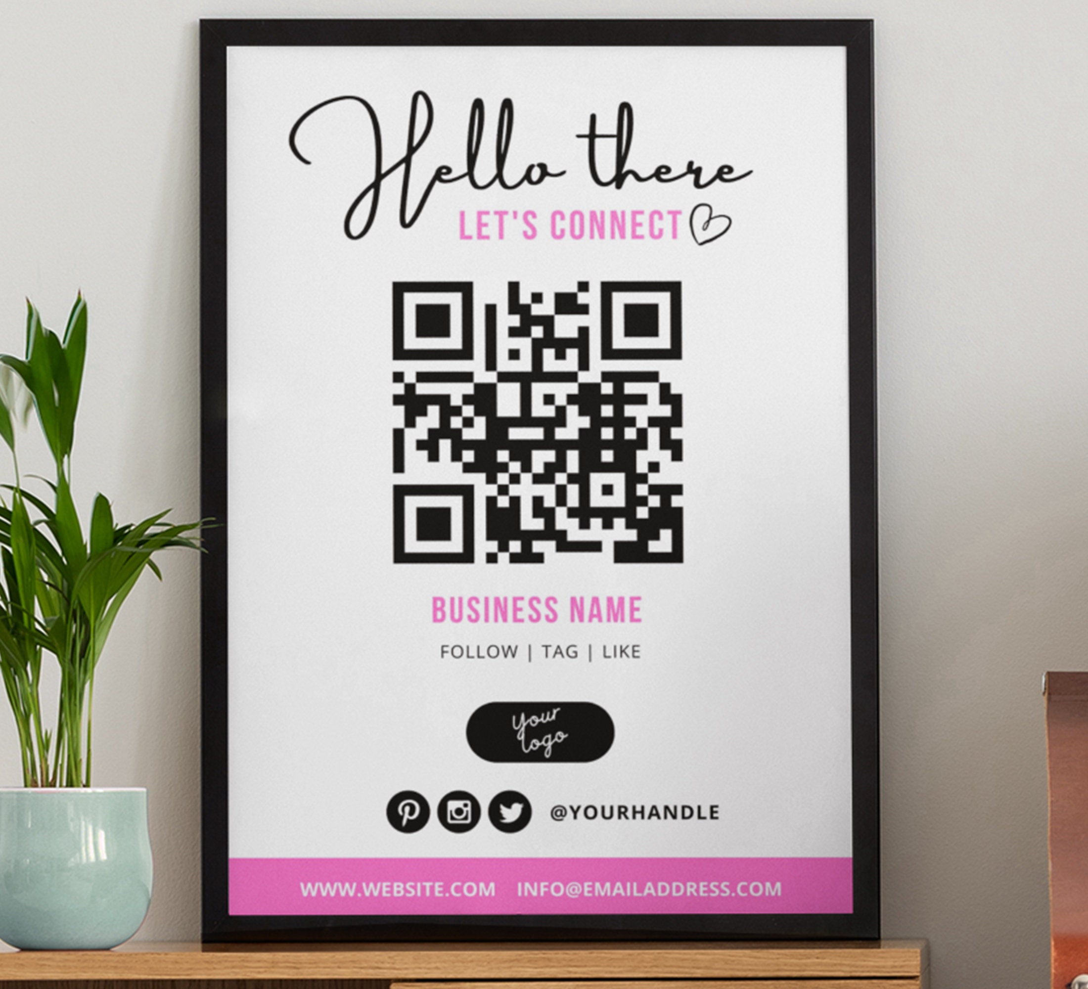 Pink QR Code Sign Template Social Media Sign Editable QR - Etsy