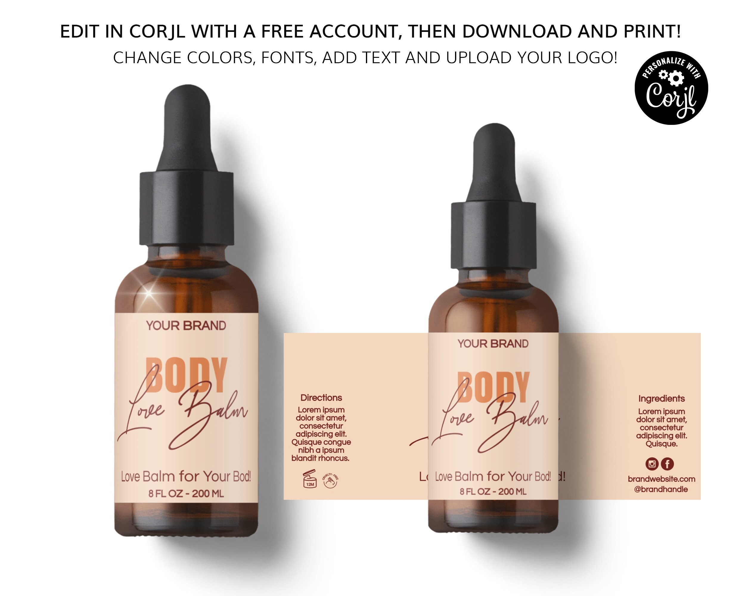 Editable Cosmetic Label Templates, Custom Skincare Product Label, DIY ...