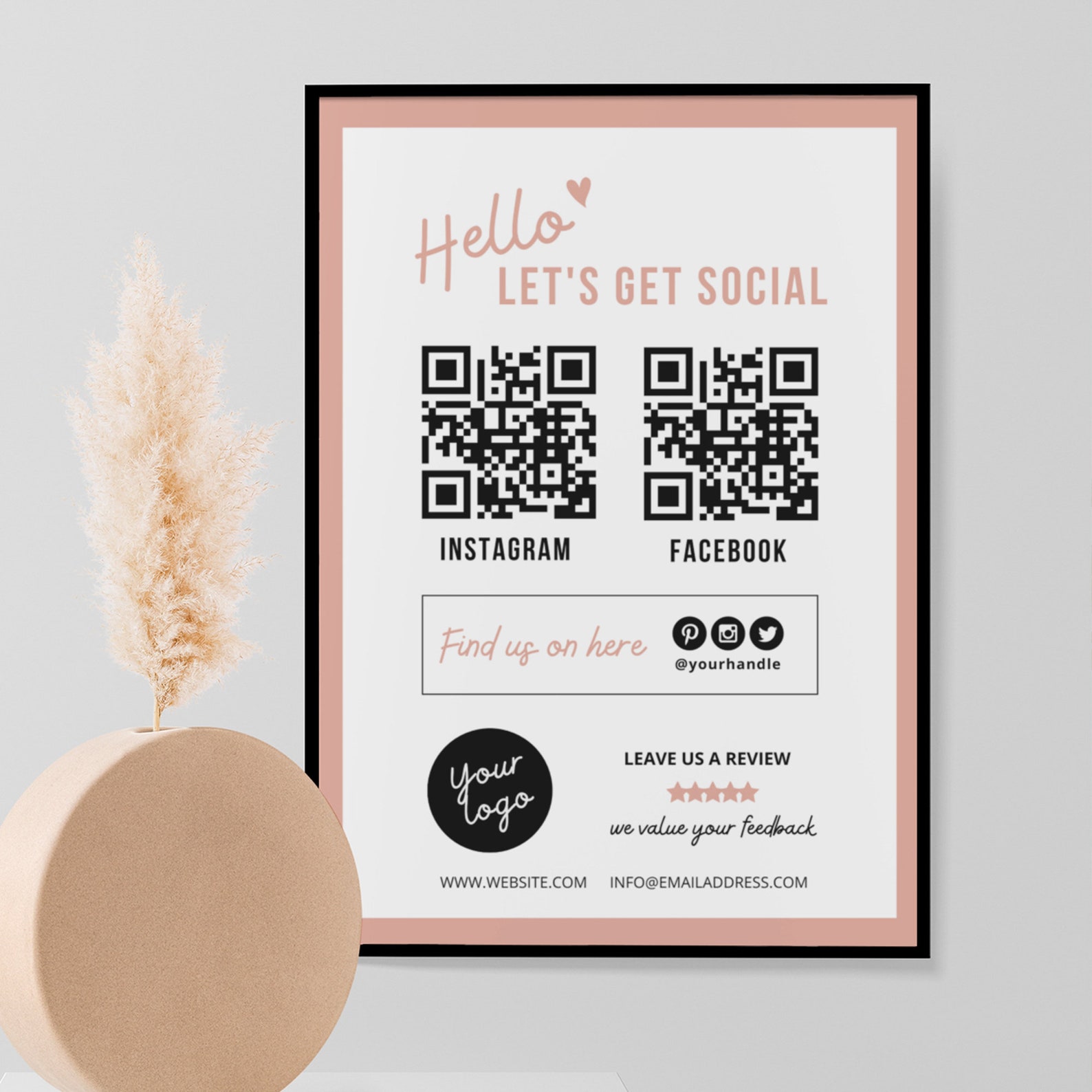 Editable QR Code Sign, Social Media QR Code Sign Template, Printable ...