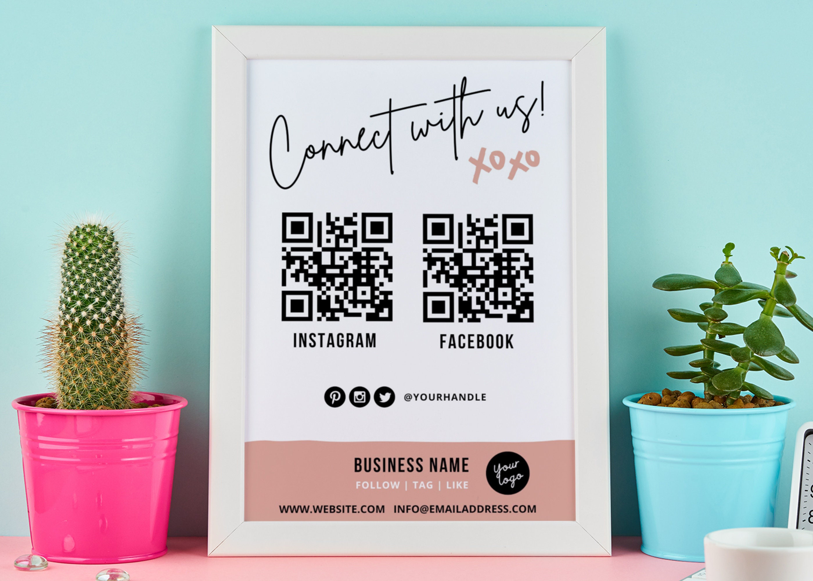 QR Code Sign Template for Social Media, Editable QR Code Sign, Social ...