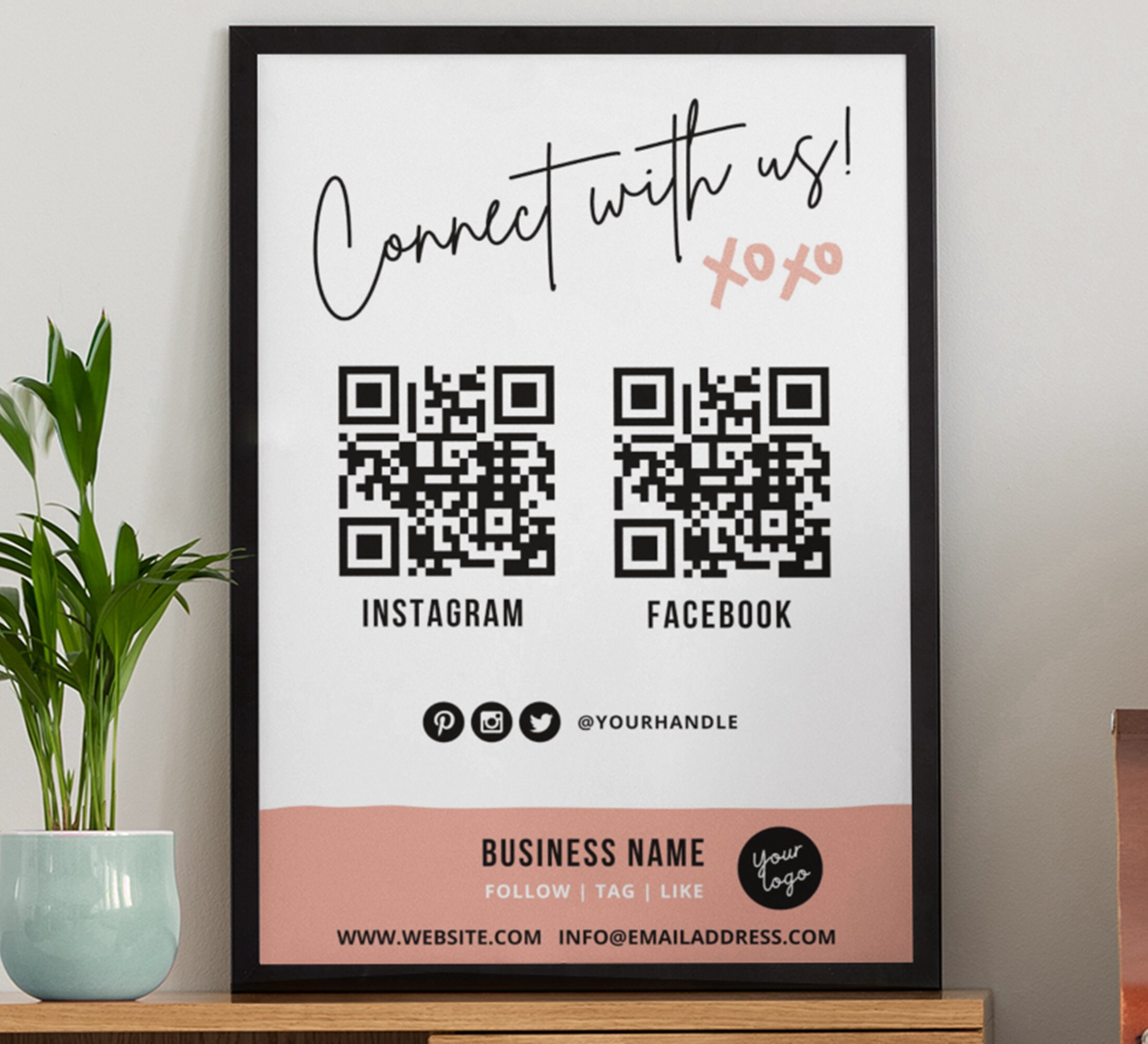 QR Code Sign Template for Social Media, Editable QR Code Sign, Social ...