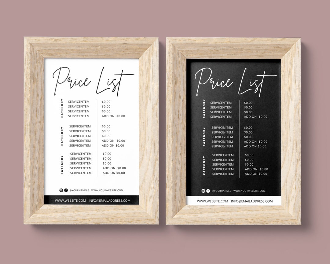 Price List Template for Business, Printable Price List, DIY Price Sheet ...