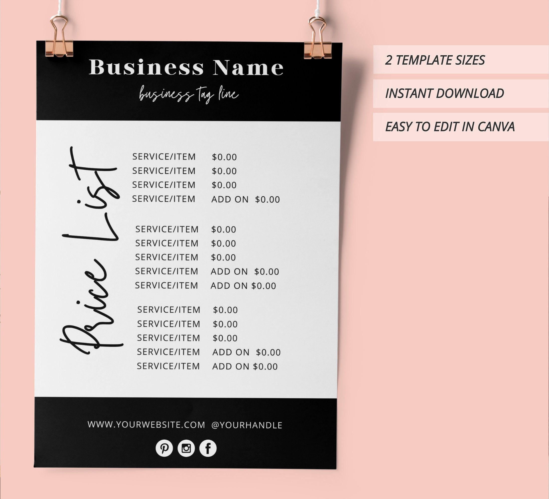 Simple Editable Price List Business Price List Template DIY - Etsy