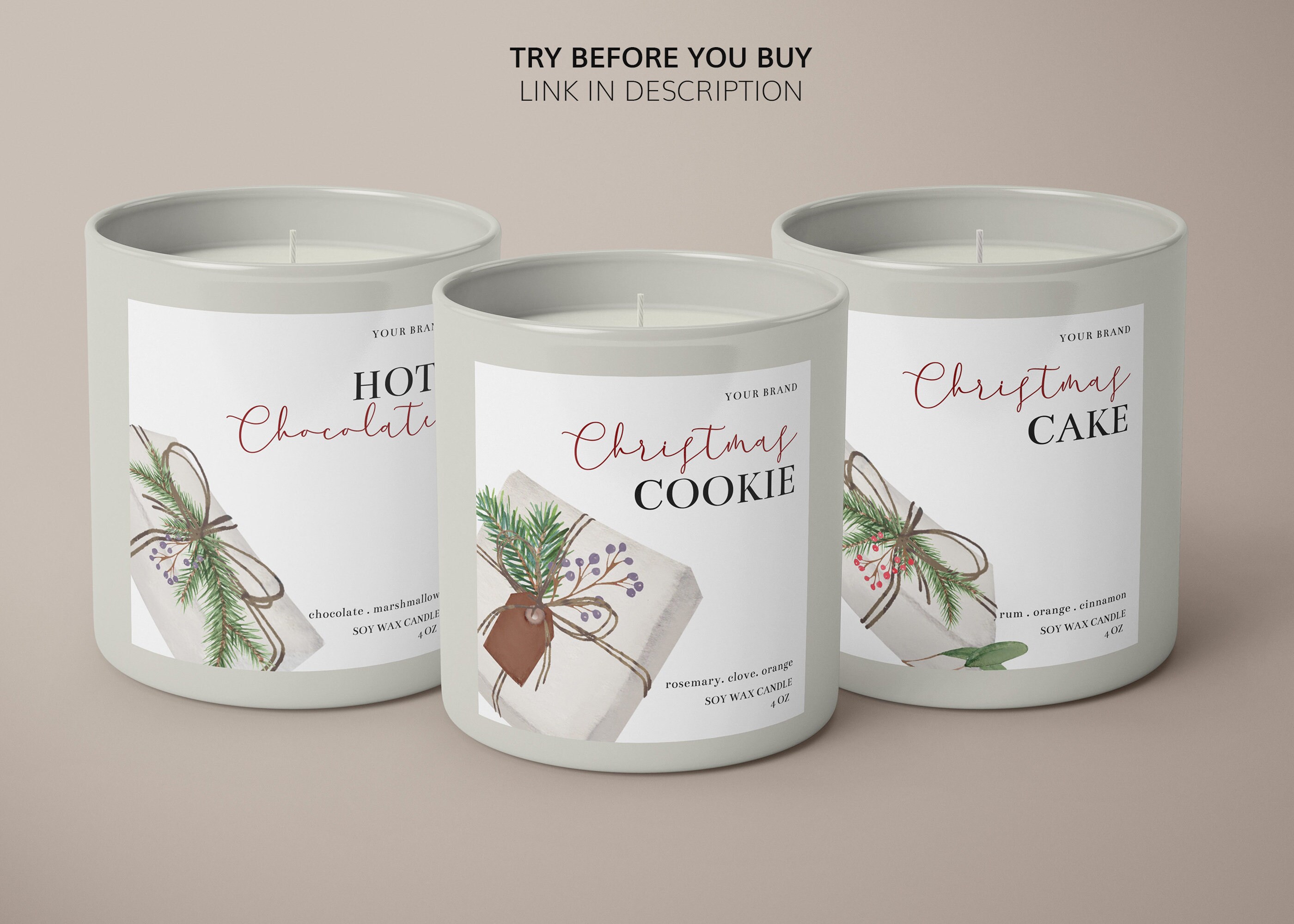 HOLIDAY Candle Label Template, Christmas Candle Label Template ...