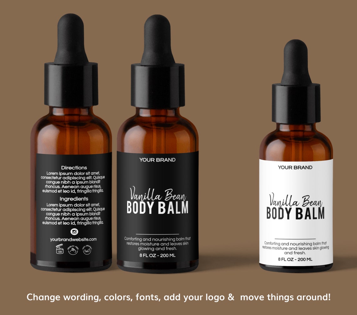 Cosmetic Label Templates Editable Bottle Labels Cosmetics - Etsy