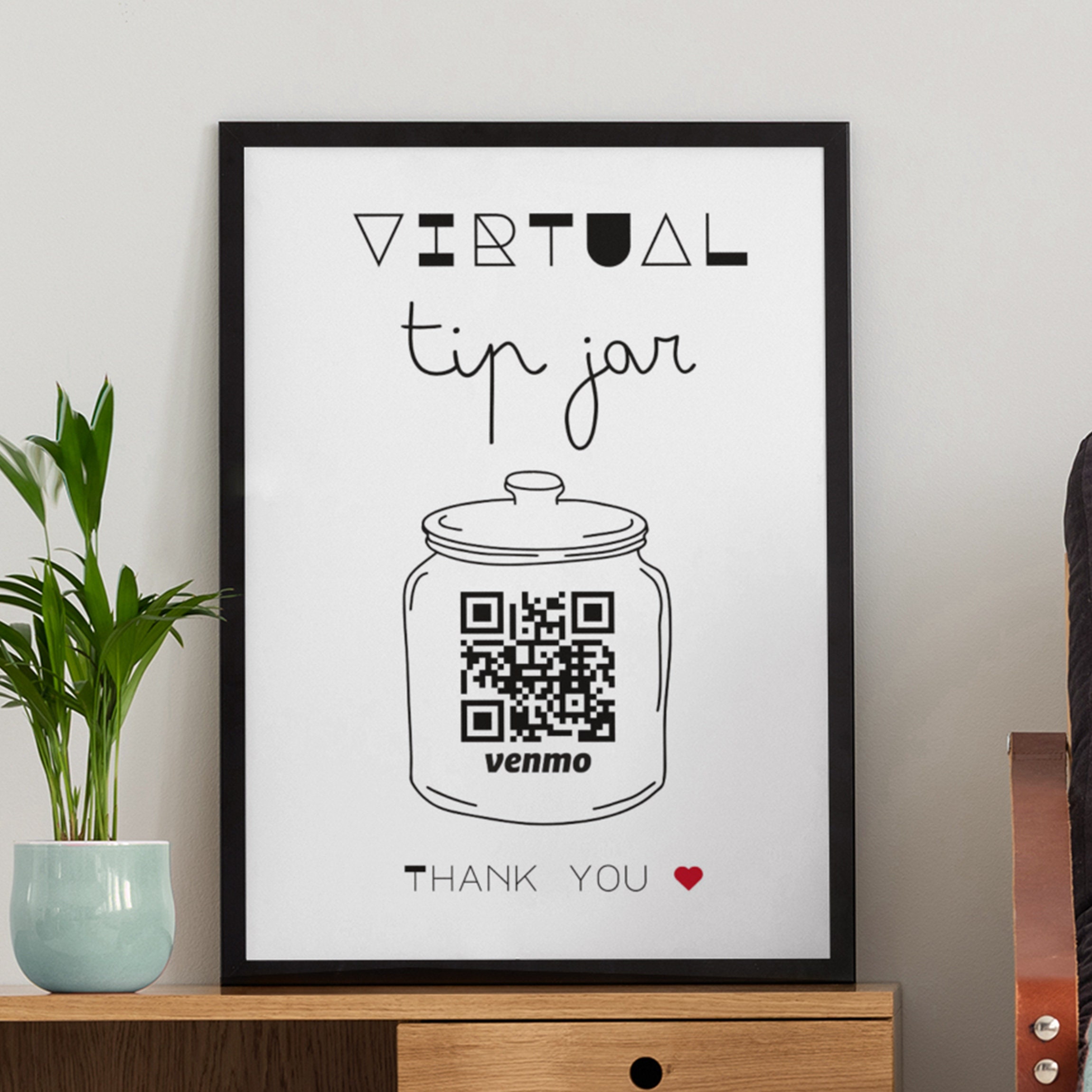 Virtual Tip Jar Sign, Printable QR Code Sign Template, Editable Tip Jar ...