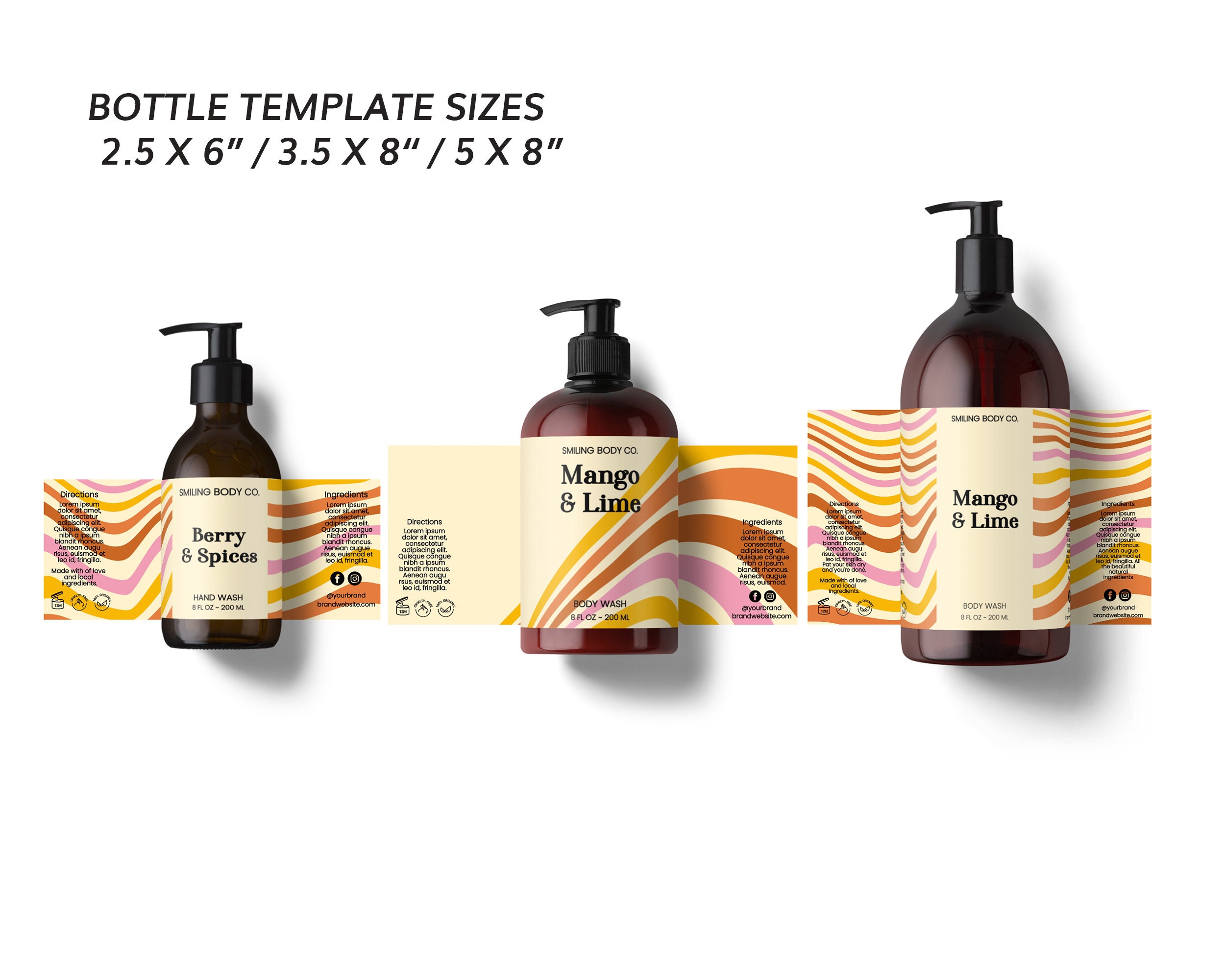 Retro Editable Cosmetic Label Template, Orange Pink Custom Body Product ...