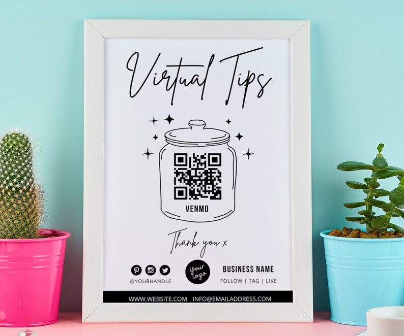 Editable VIRTUAL TIP Jar Payment Sign Printable QR Code Sign - Etsy