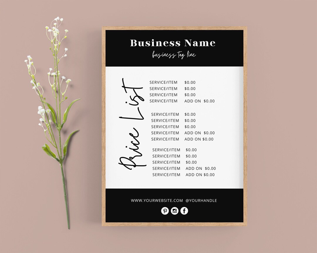 Simple Editable Price List, Business Price List Template, DIY Price ...