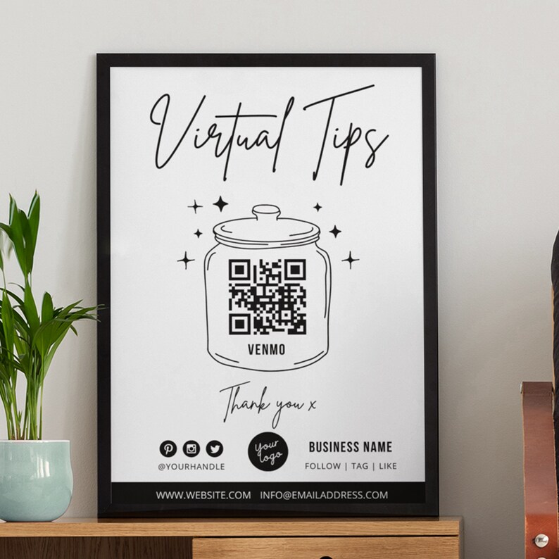 Editable VIRTUAL TIP Jar Payment Sign Printable QR Code Sign - Etsy