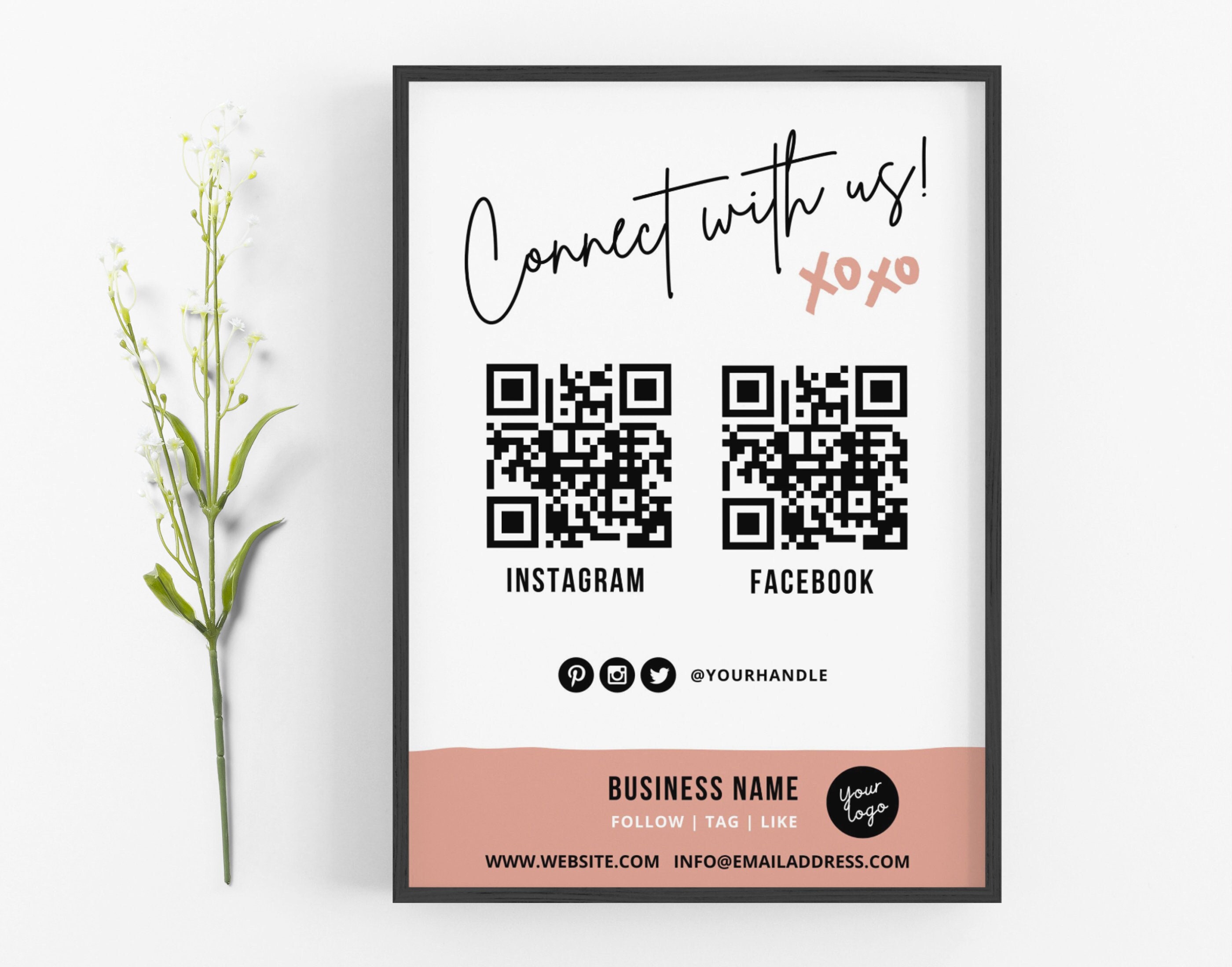 QR Code Sign Template for Social Media, Editable QR Code Sign, Social ...