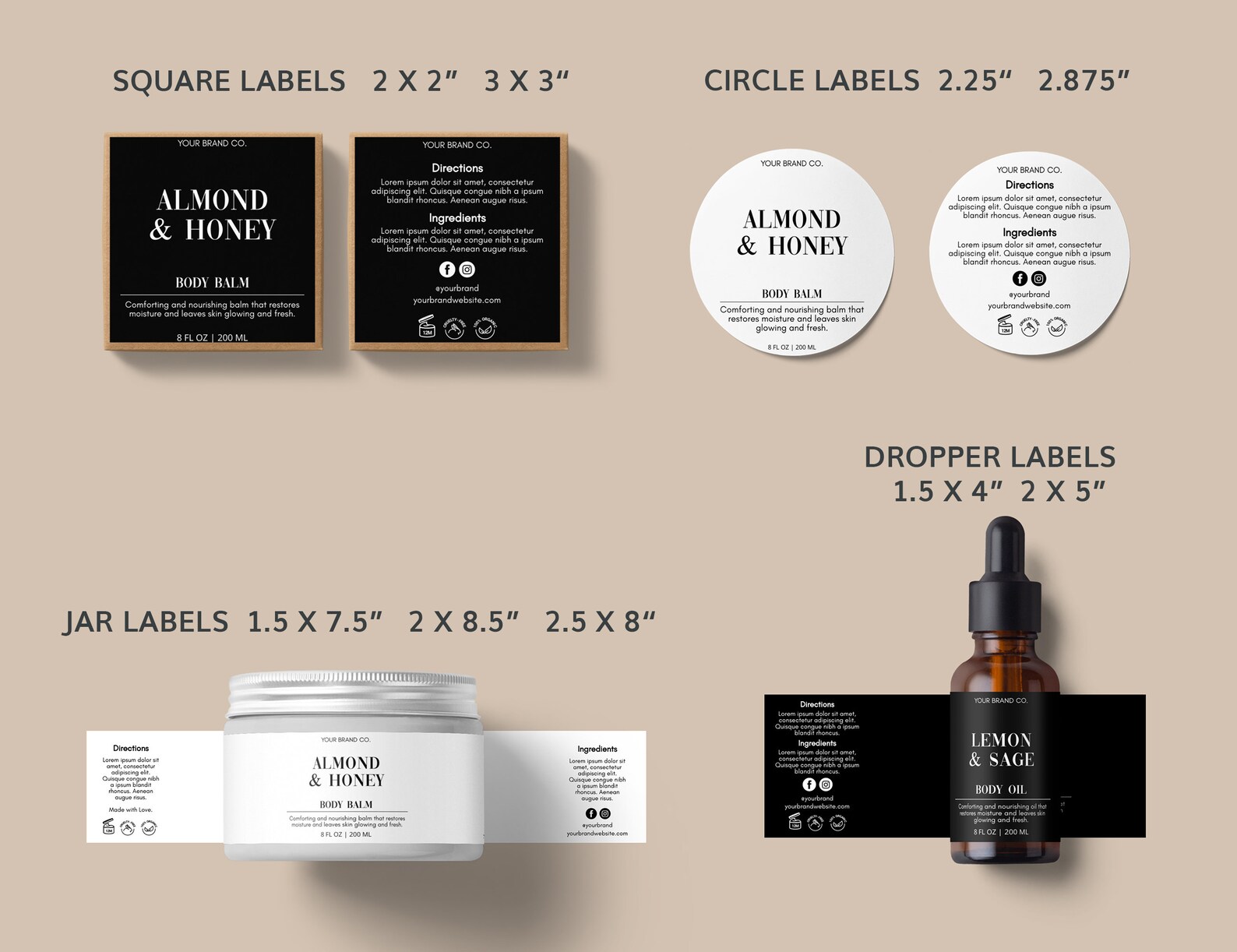 Body Product Label Templates, EDITABLE Custom Beauty Product Labels ...